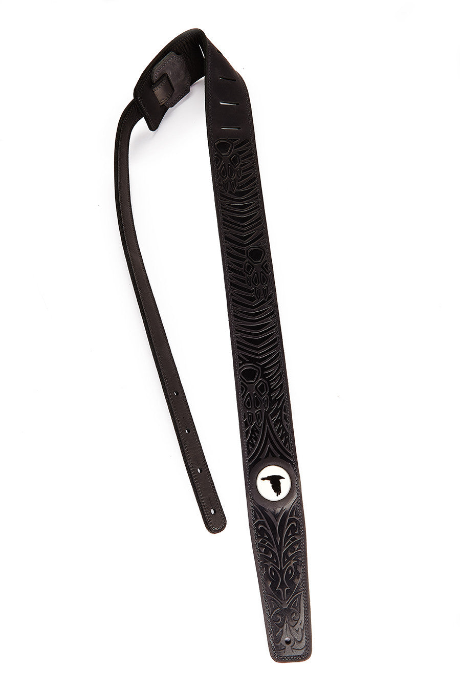 Wolf Black Leather Guitar Strap - Rival Sons - The Raven Works
